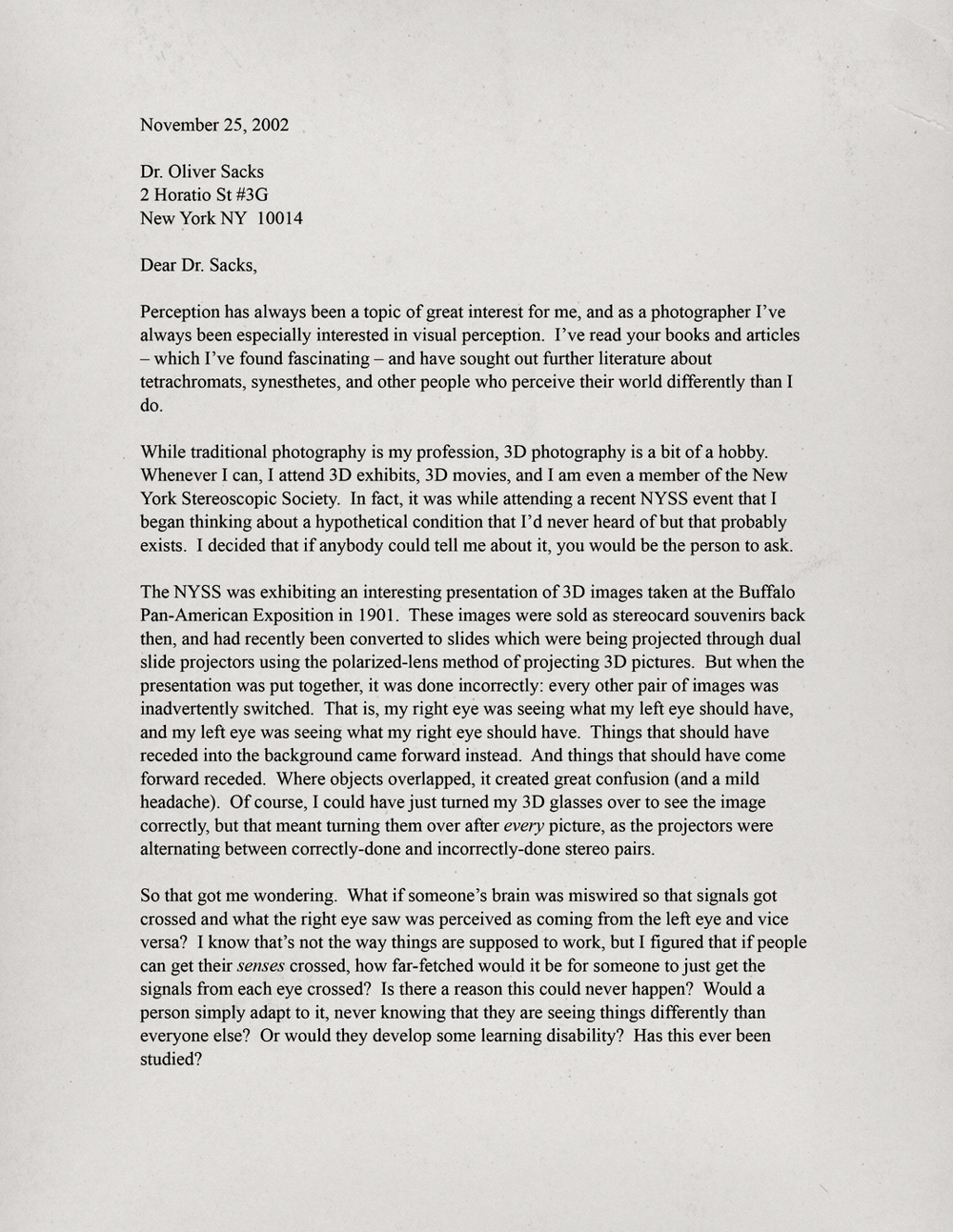 My Letter From Oliver Sacks